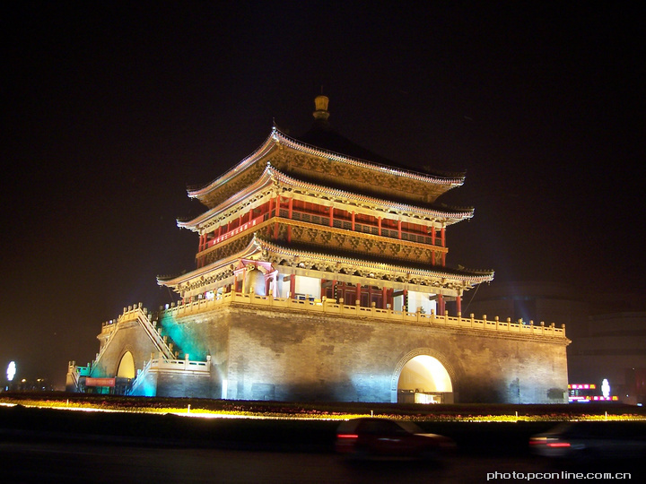 西安钟楼夜景摄影图片西安钟鼓楼风光摄影 太平洋电脑网摄影部落