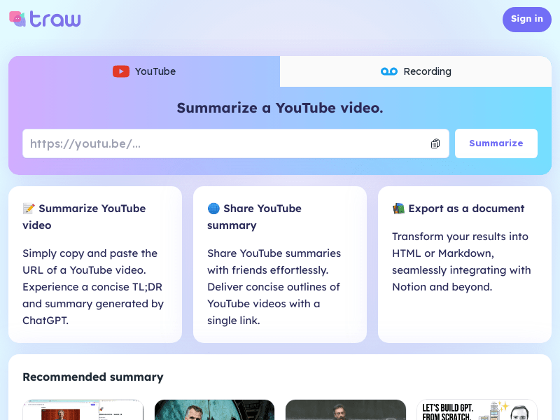 Traw AI Summaries网页版入口、使用教程-太平洋科技AI产品库